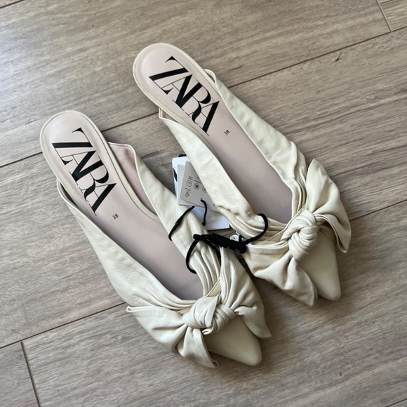 Zara | Shoes | Zara Flat Leather Shoes With Ties Eur 38 | Poshmark
